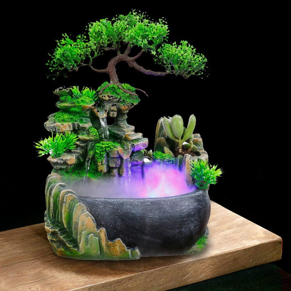 TFCFL Desktop Fountain Waterfall with Rockery & LED Colorful Lights ...