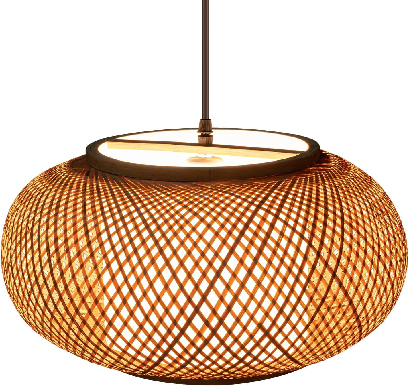 TFCFL Hand-Woven Bamboo Pendant Light Fixture, 16" Bamboo Rattan ...