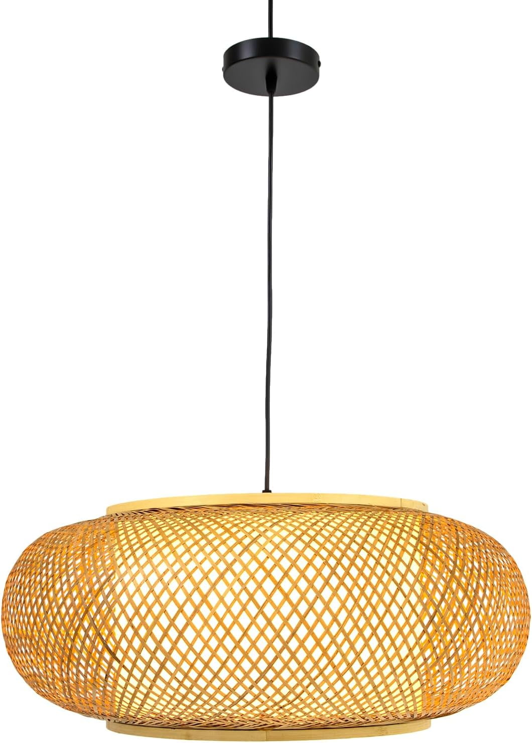 TFCFL Hand-Woven Bamboo Pendant Light Fixture, 23.6" Bamboo Rattan ...