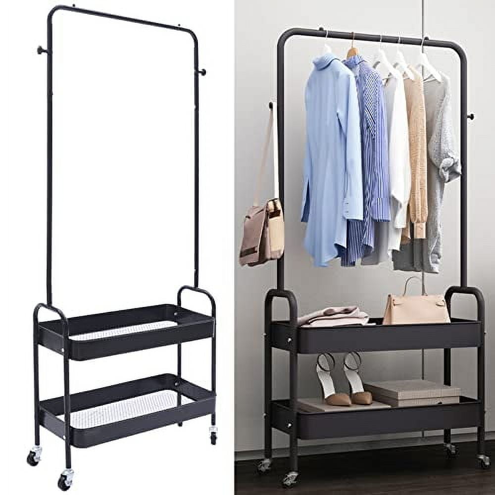 TFCFL Heavy Duty Clothes Rack with Shelves, Rolling Garment Rack with ...