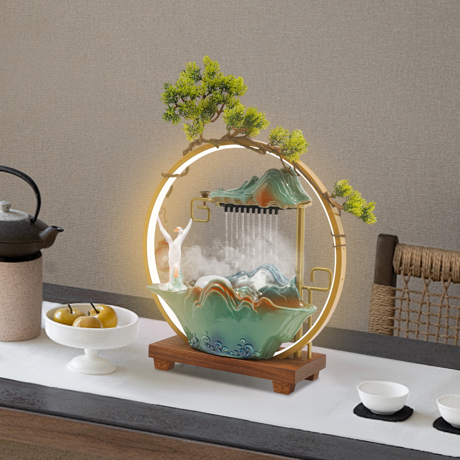TFCFL Indoor Tabletop Water Fountain with LED Light Rockery Waterfall ...