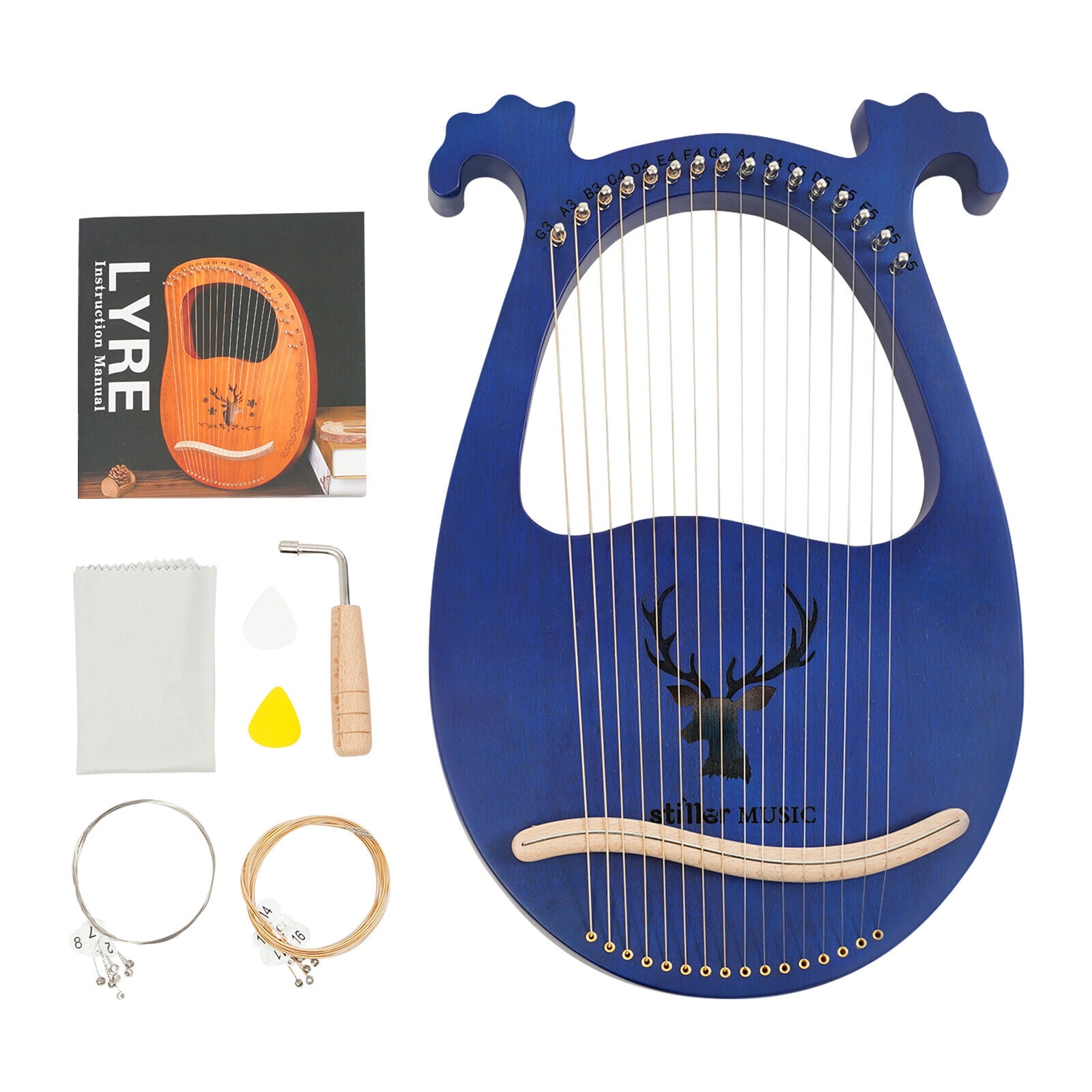 TFCFL Lyre Harp 16 Metal Strings Solid Mahogany Lyre Harp Stringed ...