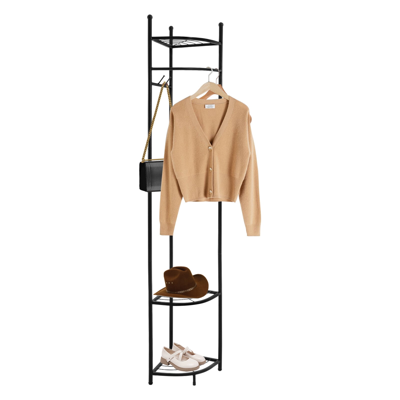 TFCFL Metal Corner Clothes Rack Gold Garment Rack Hall Tree Clothing ...