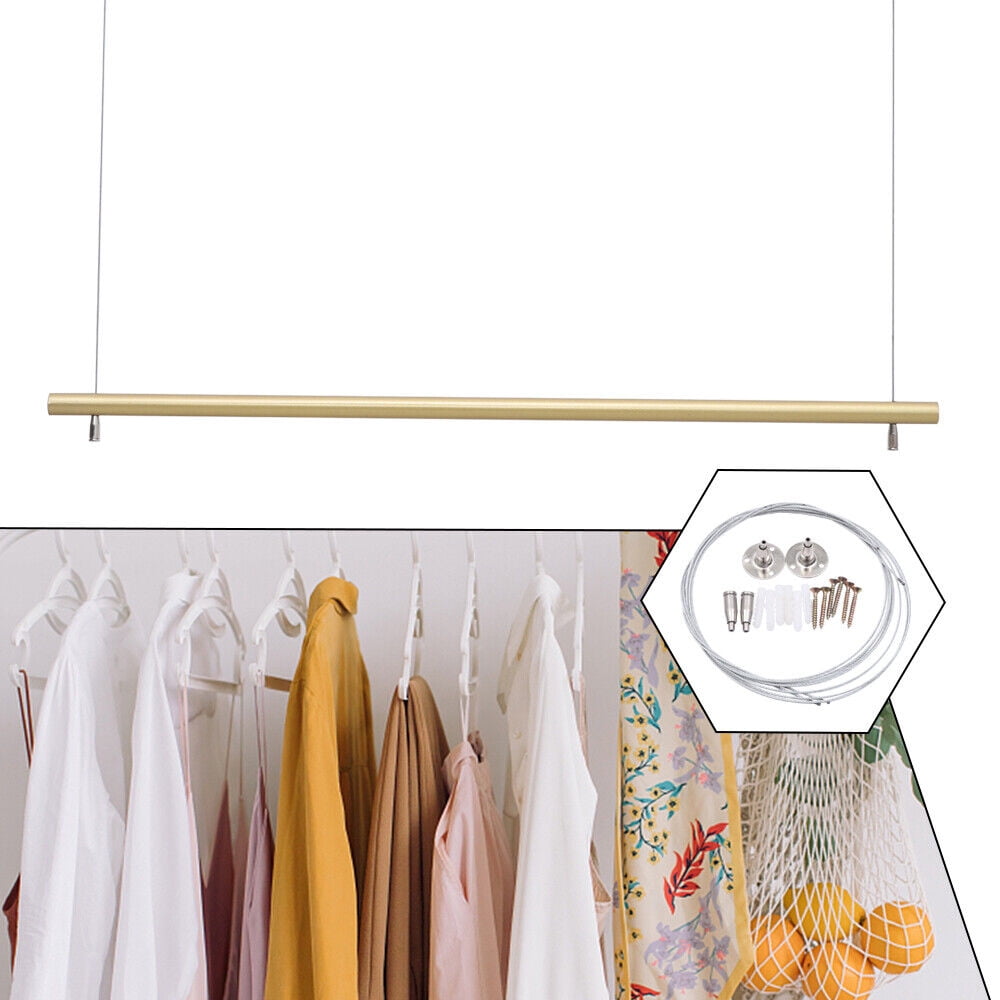 TFCFL Metal Floating Shelf Clothes Hanger Ceiling Rail Durable Garment ...