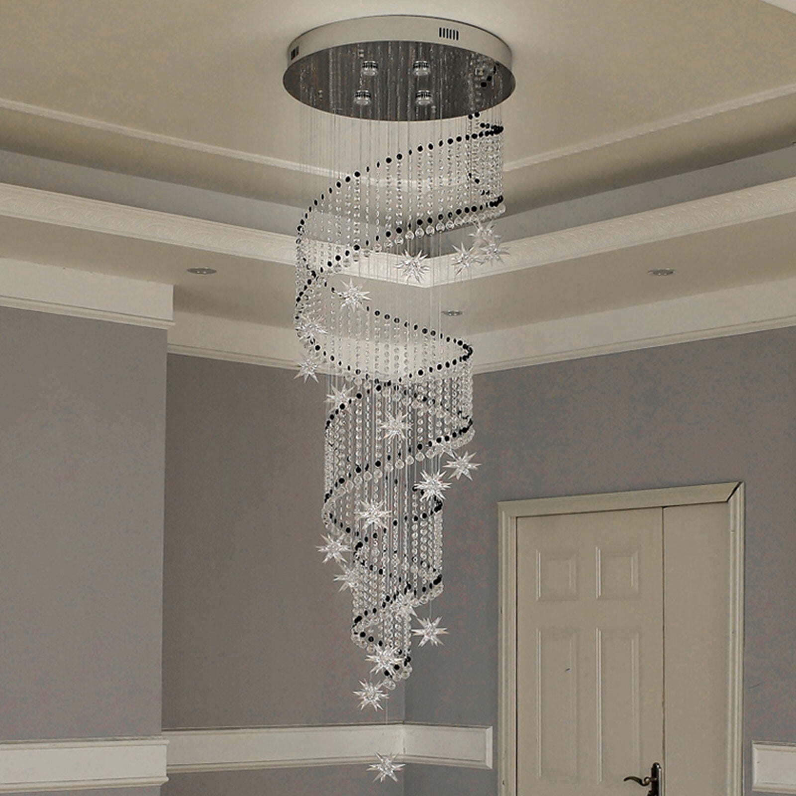 TFCFL Modern LED Crystal Chandelier Rain Drop Spiral Ceiling Lamp ...