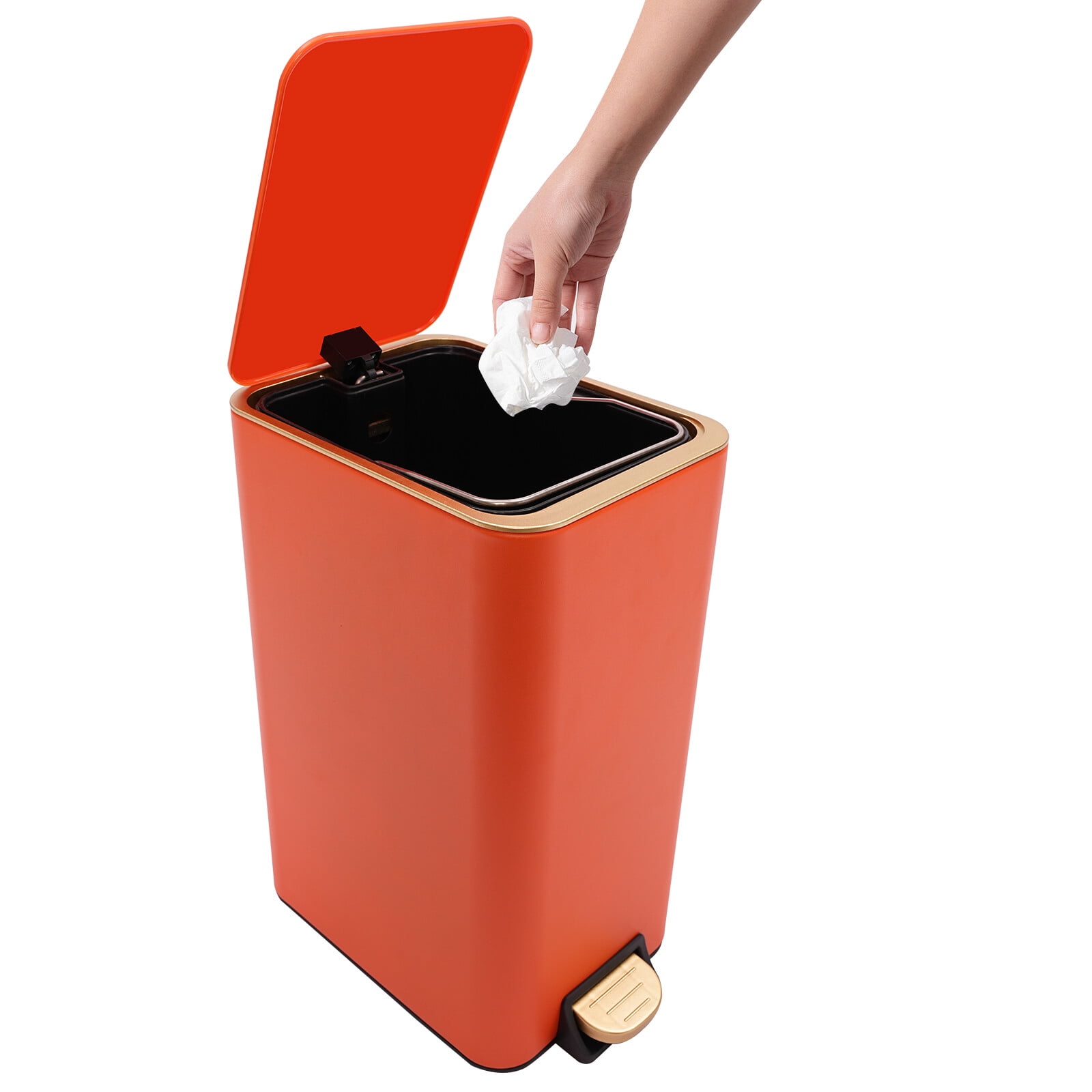 TFCFL Orange Foot Pedal Trash Can Step On Kitchen Bedroom Garbage Bin ...