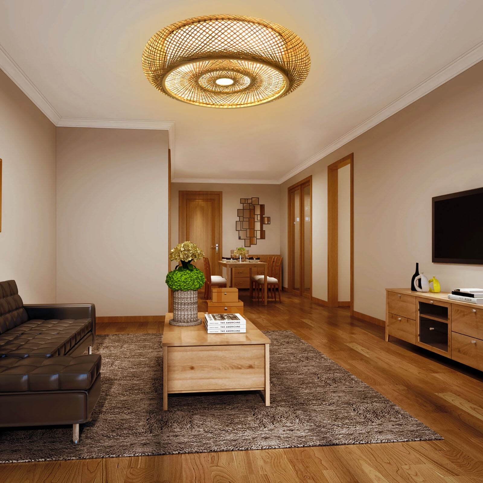 TFCFL Rustic Pendant Lamp Nature Bamboo Wicker Rattan Cap Shade Ceiling ...