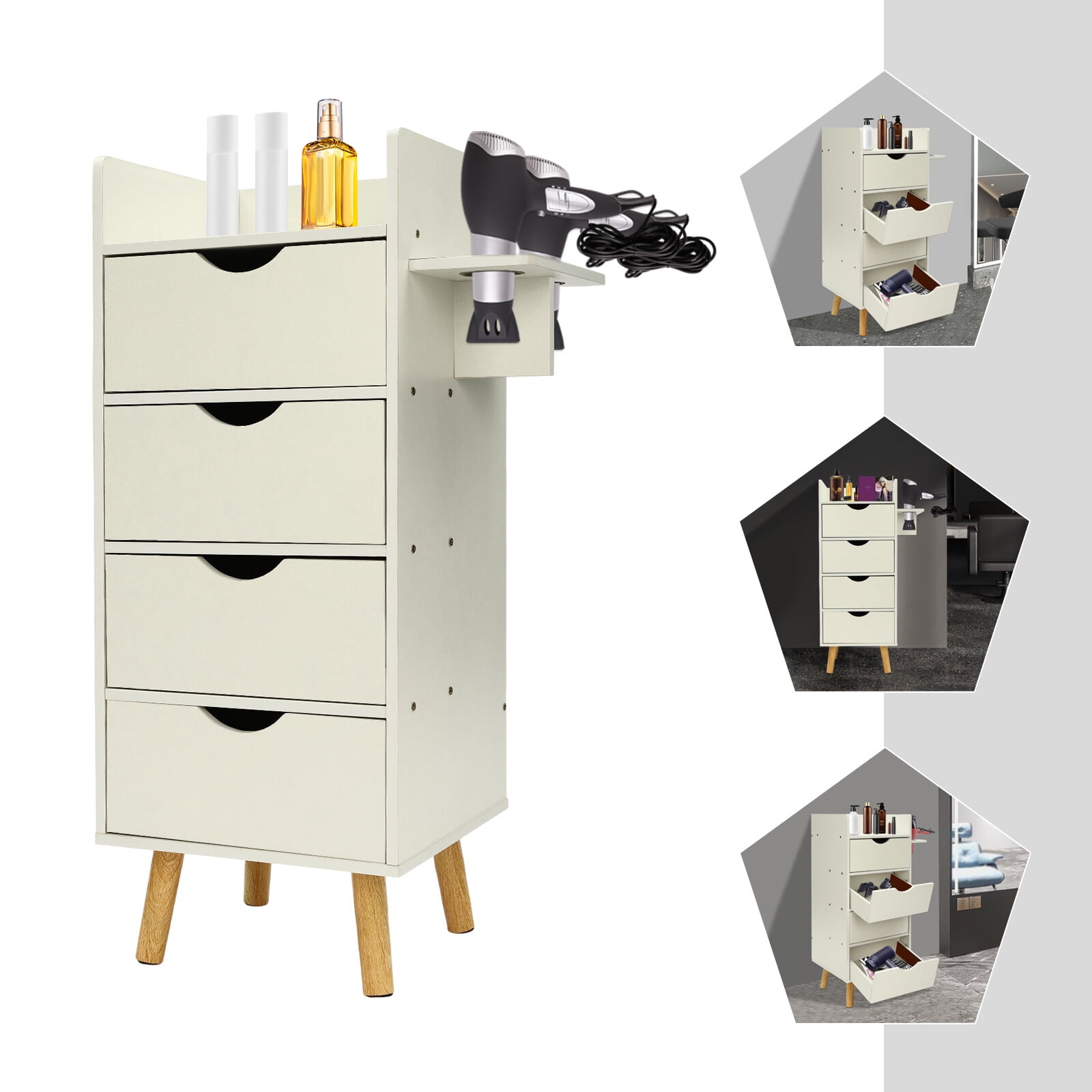 TFCFL Salon Hair Styling Barber Station Storage Cabinet Organizer With ...