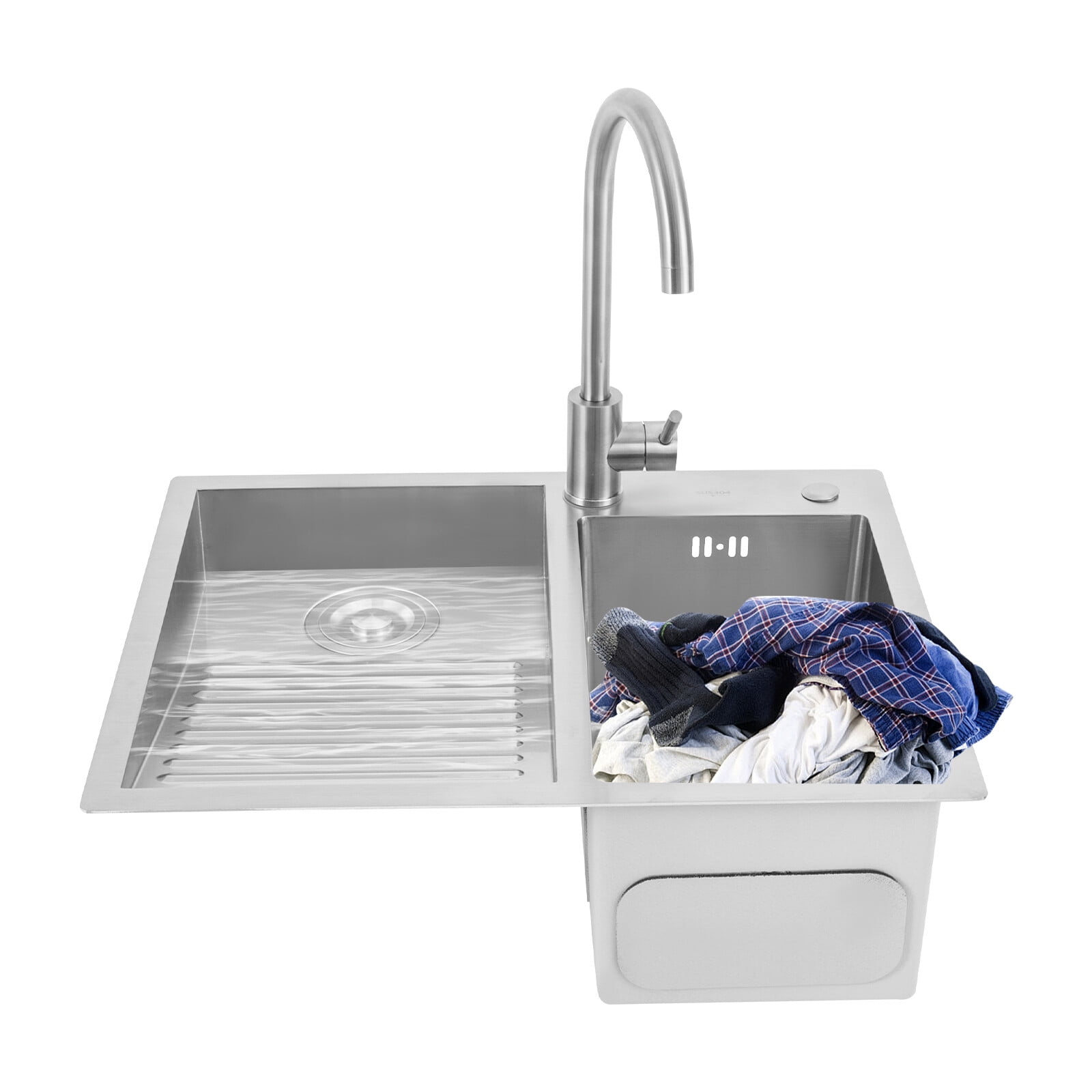 TFCFL Stainless Steel Laundry Sink with Faucet & Washboard 2 Basins ...