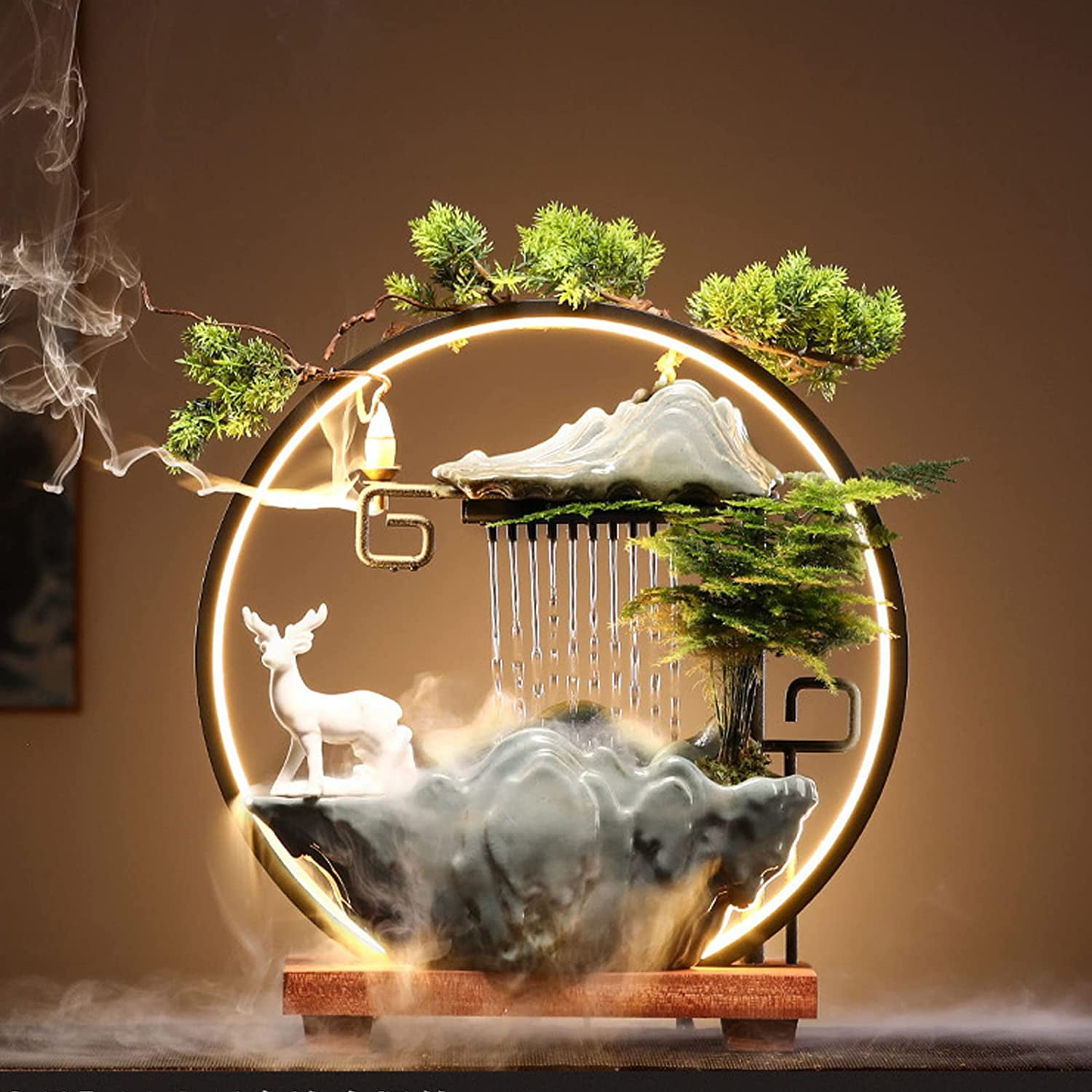 TFCFL Tabletop Water Fountain, Indoor Waterfall with LED Light Ring ...