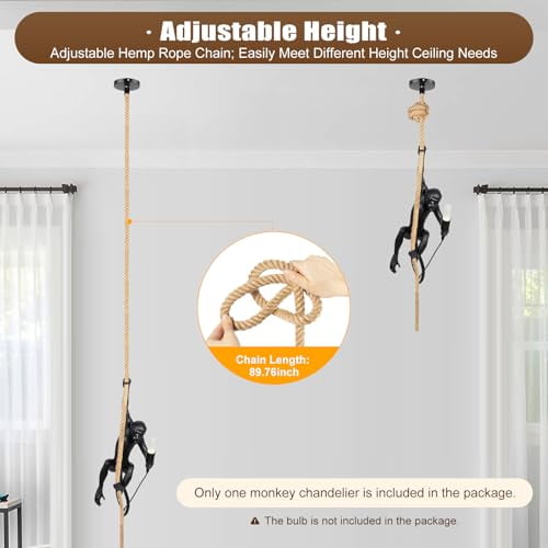TFCFL Vintage Monkey Pendant Light Resin Hemp Rope Monkey Light Fixture ...