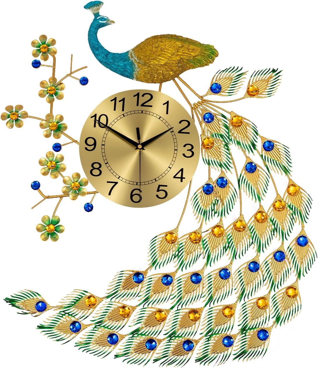 TFCFL Wall Clock, Large Peacock Wall Clock, Modern Metal Design Silent ...