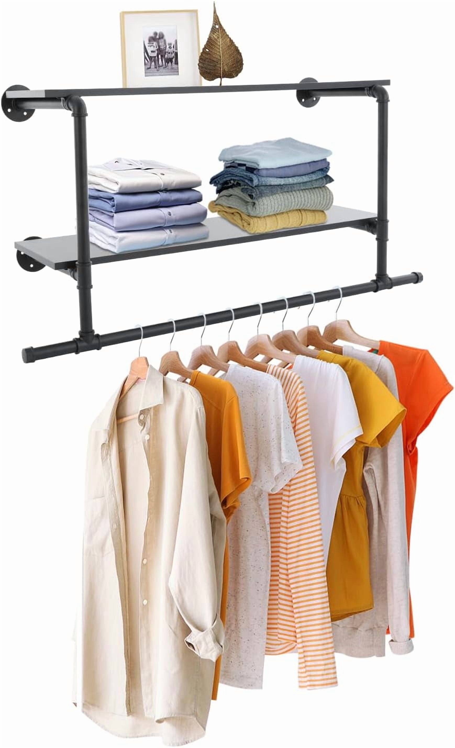 TFCFL Wall Mounted Clothes Rack with 2 Tier Shelves, 42" Long ...
