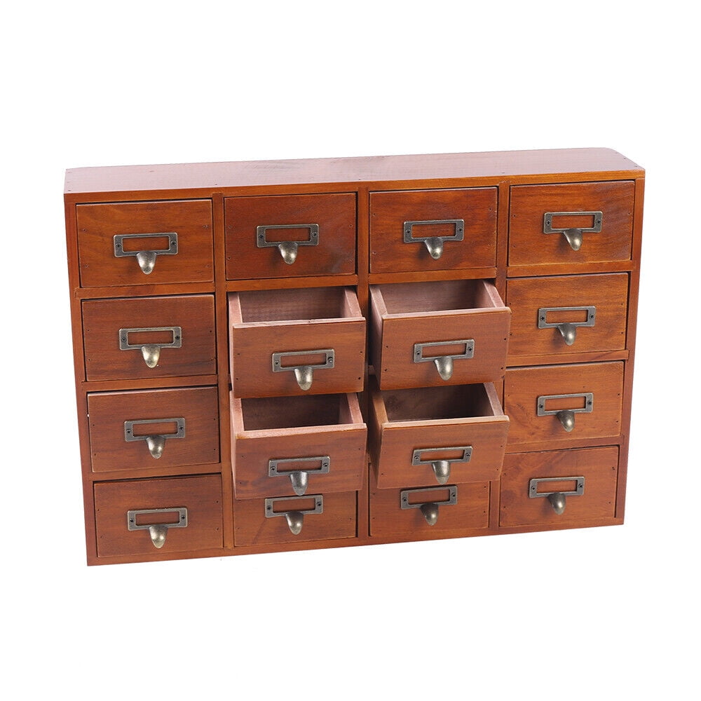 TFCFL Wood Apothecary Medicine Cabinet 16 Drawers Label Holder ...