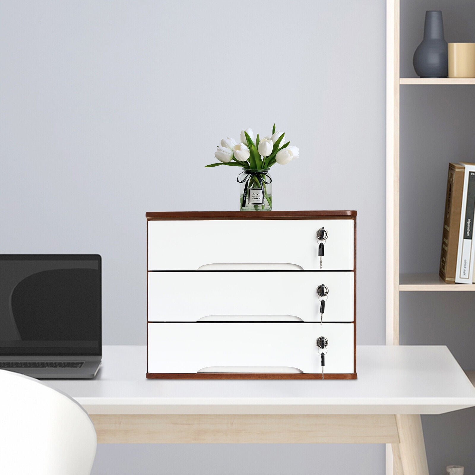 TFCFL Wooden Desk Organizer 3-Tier Tung Wood Storage Cabinet with ...