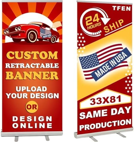 TFEN-Made in USA-Custom Aluminum Retractable Banner 33"x81", with Stand ...