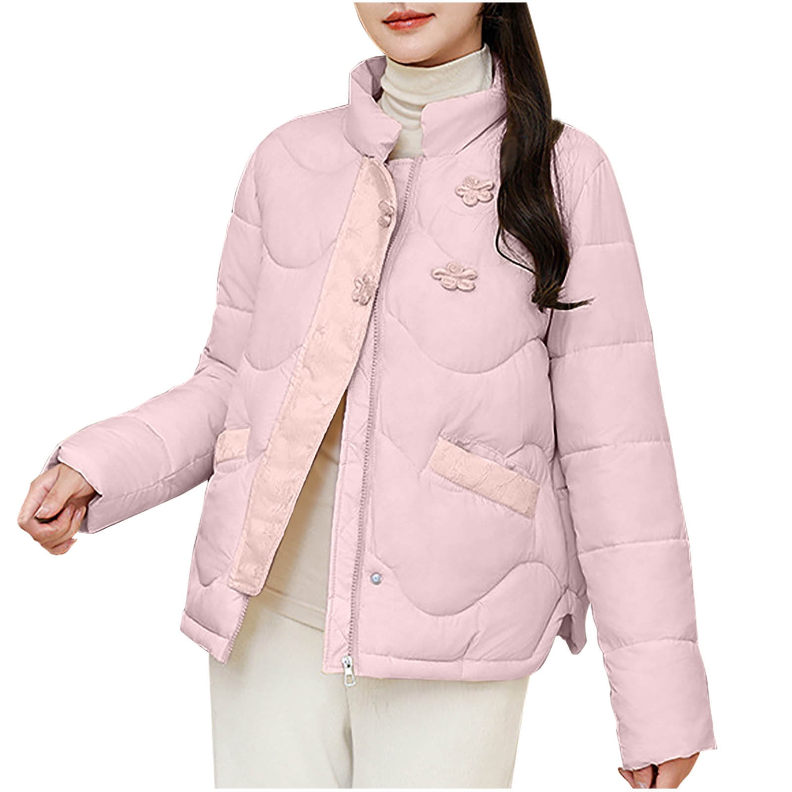 TFEOQRY Fashion Women's Short Padded Coats Casual Long Sleeve Solid ...