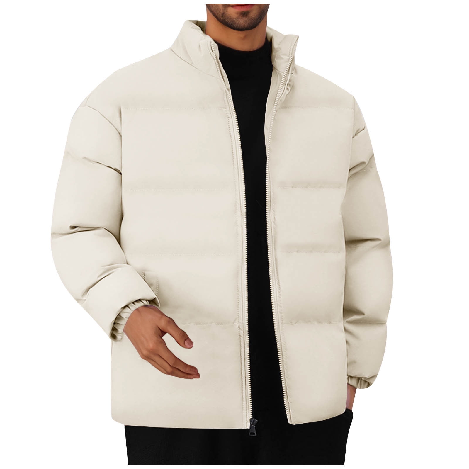 TFEOQRY Men Bread Padded Coats Fashion Zippered Stand-Up Solid Color ...
