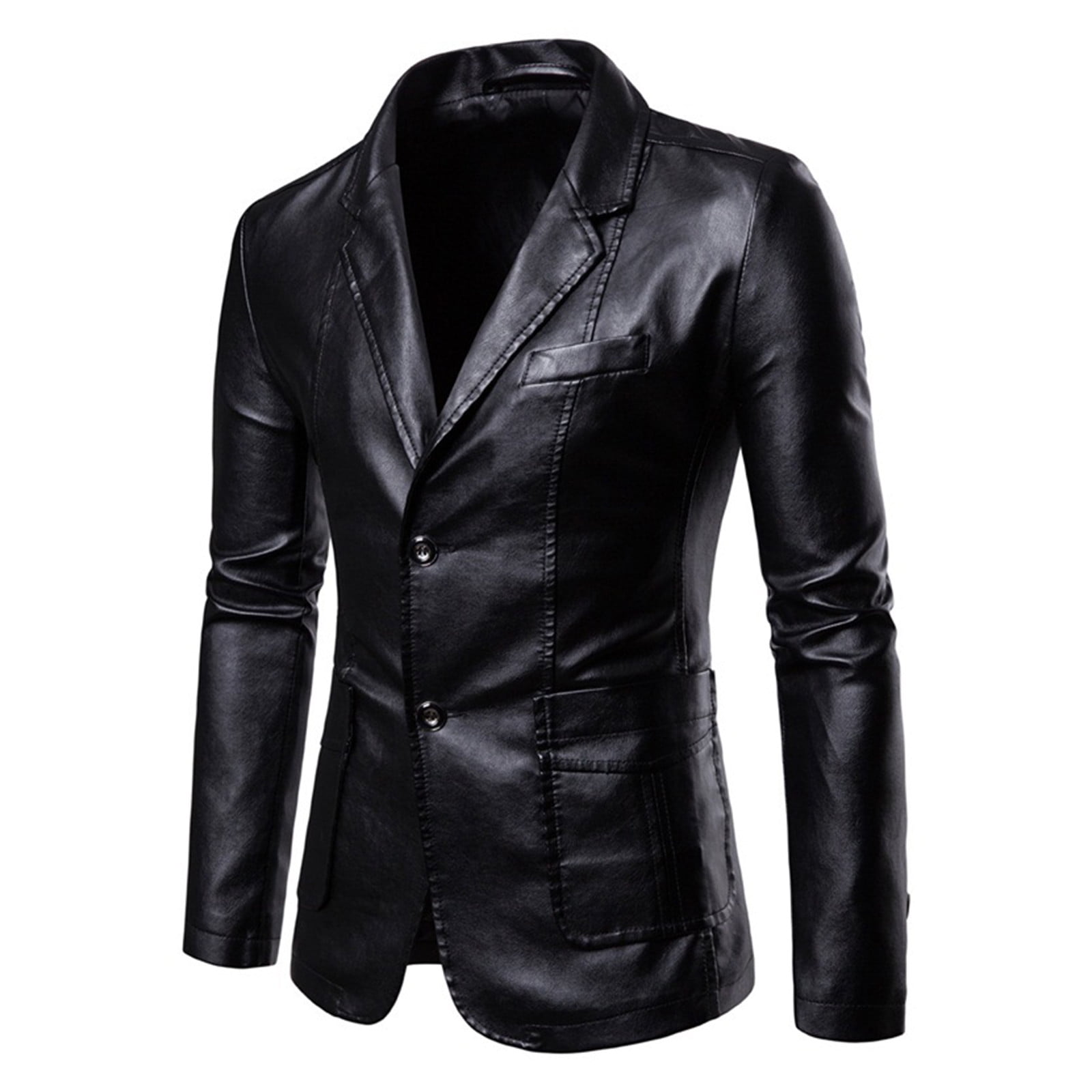 TFEOQRY Men's Blazer Jacket Solid Color Button Leather Suit Jacket with ...