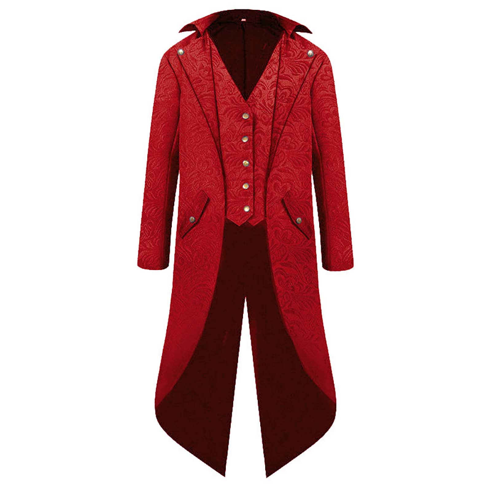 TFEOQRY Men's Gothic Steampunk Tailcoat Long Trench Frock Coat Red ...