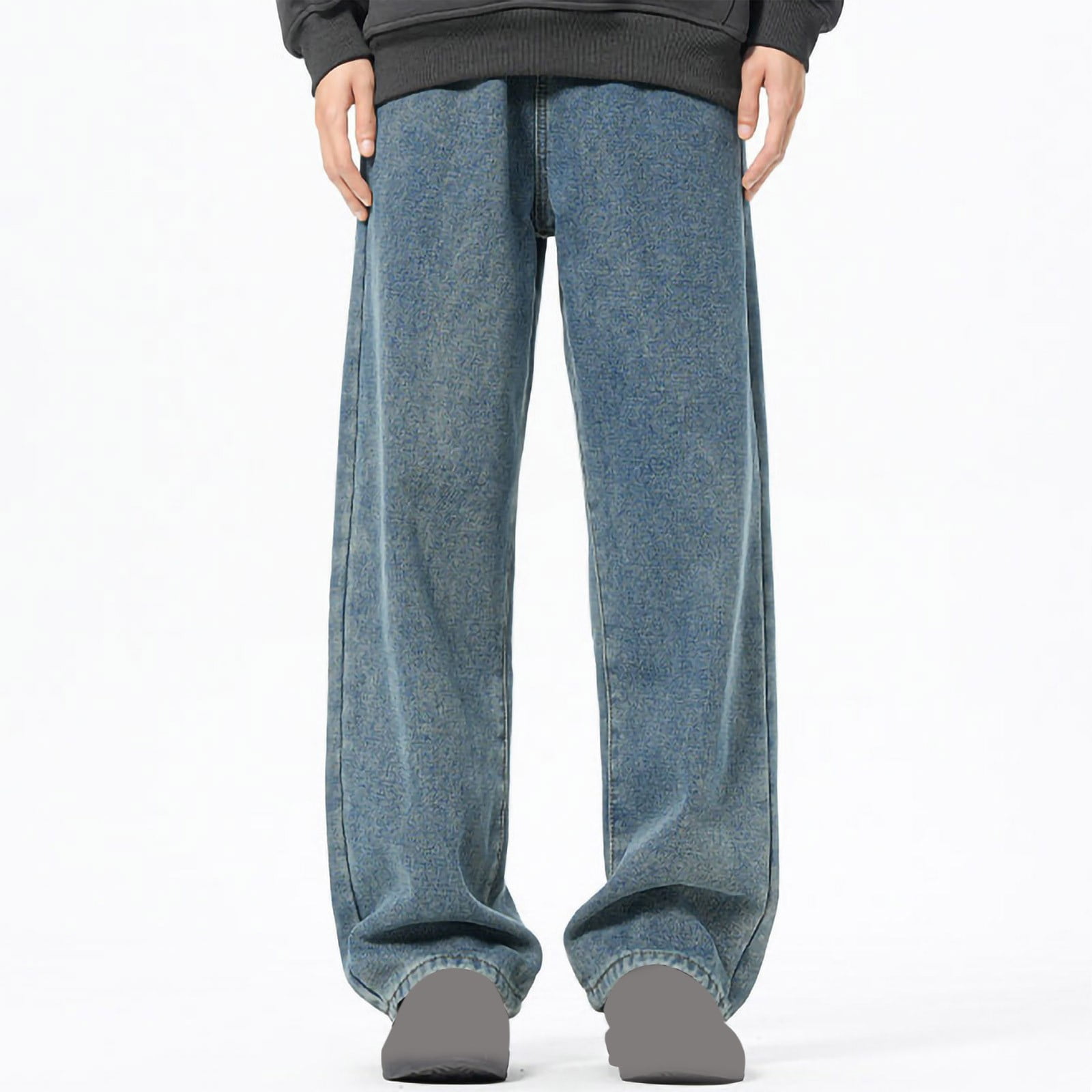 TFEOQRY Men's Plush Straight Leg Pants Thick Jeans with Elastic ...