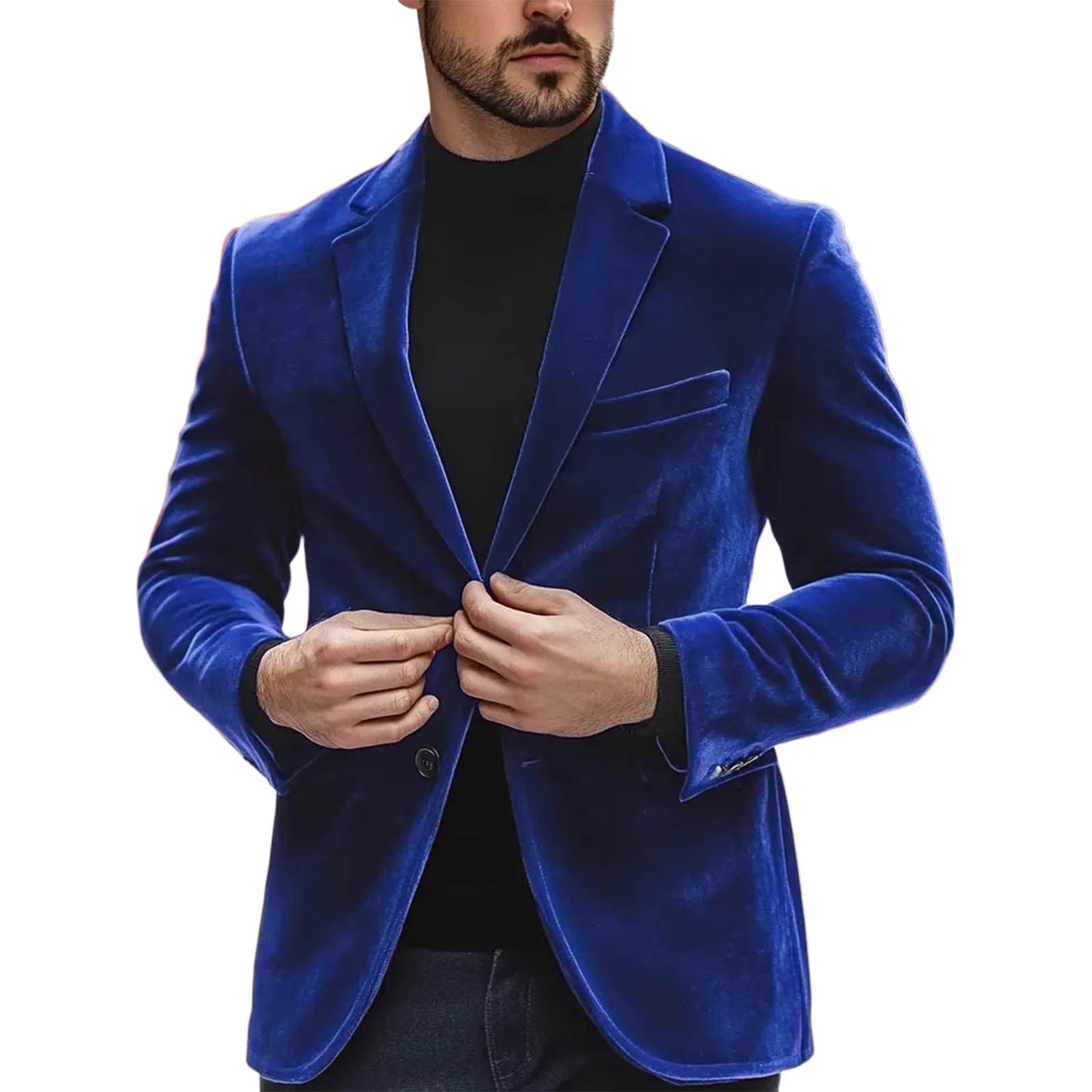 TFEOQRY Men's Velvet Blazer Solid One Button Suit Jacket Prom Wedding ...