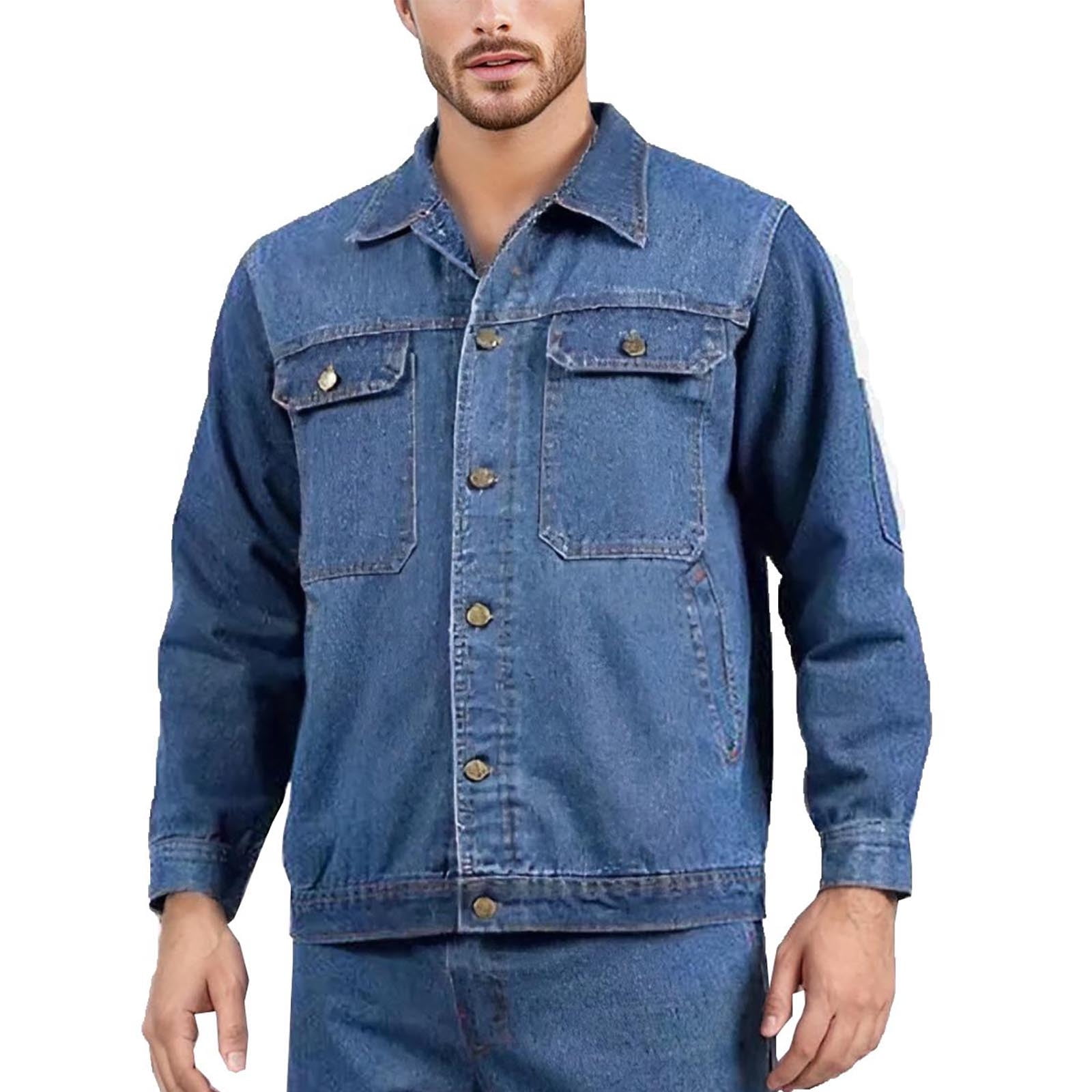TFEOQRY Mens Denim Jacket Casual Work Button Down Classic Trucker Style ...