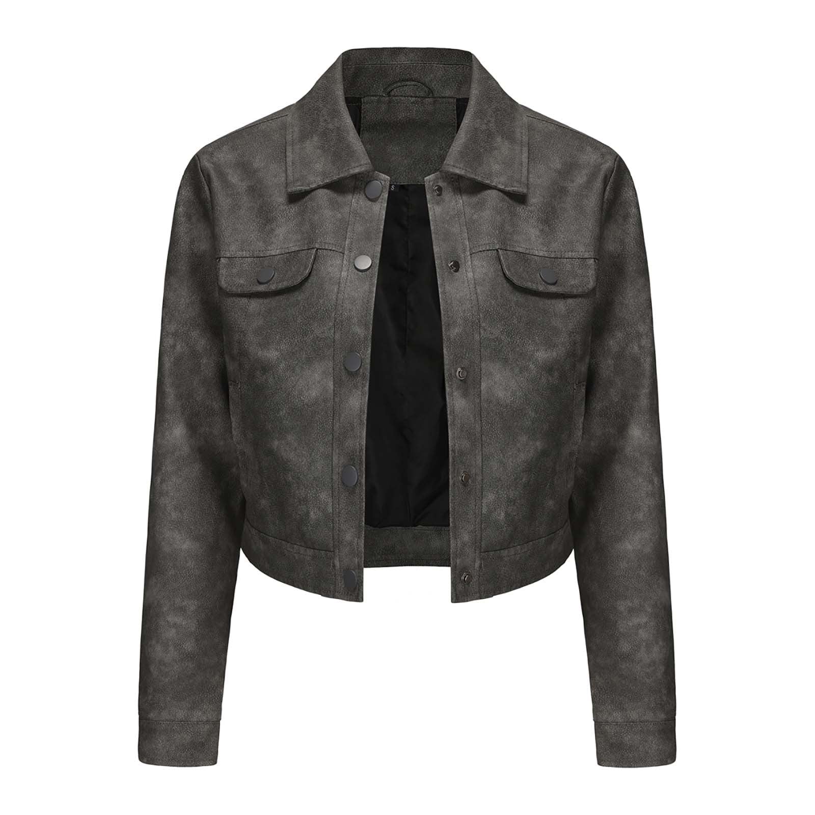 TFEOQRY Women's Casual Leather Jacket Solid Color Casual Thin Short ...