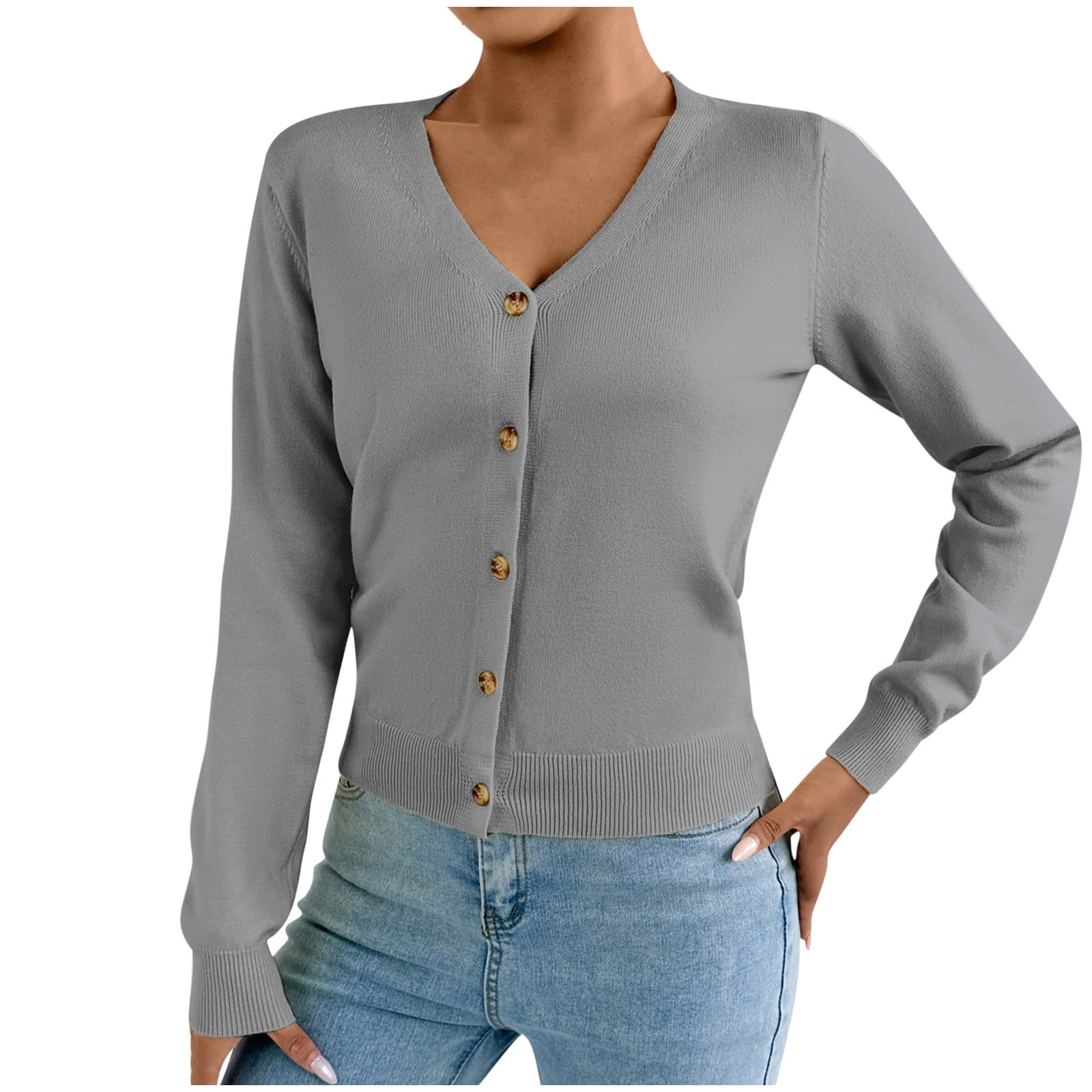 TFEOQRY Women's Cropped Cardigan V-neck Long Sleeve Button Down ...