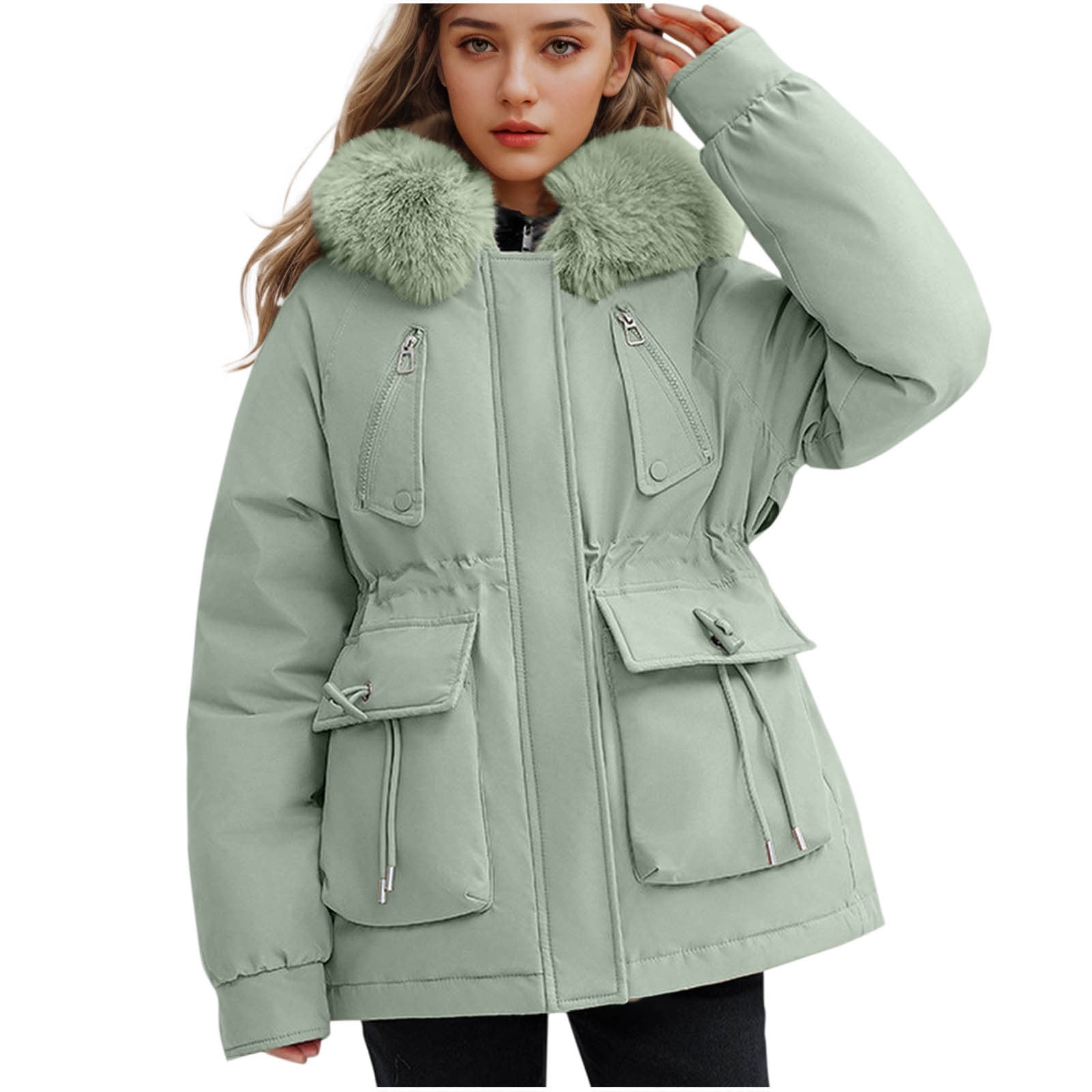 TFEOQRY Women's Parkas Padded Coats Solid Color Pocket Zipper Thermal ...