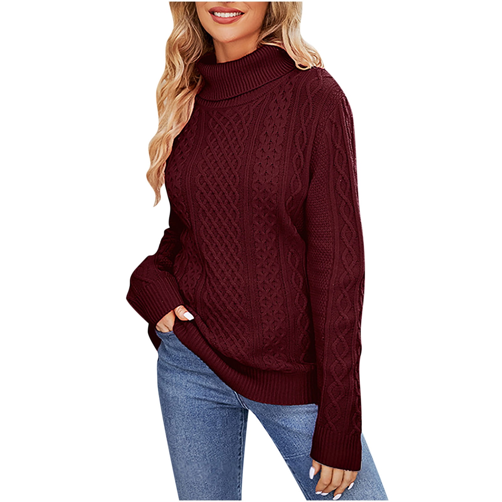 TFEOQRY Women's Pullover Sweater Solid Color Comfortable Knitwear Long ...