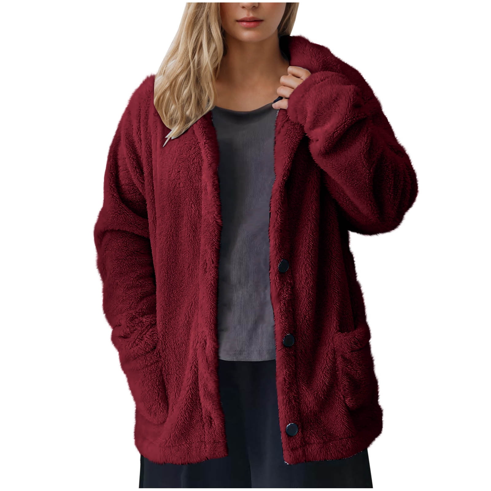 TFEOQRY Women's Winter Thermal Fleece Blanket Outwear Coat Casual Long ...