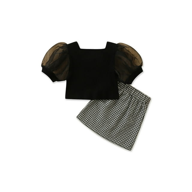 TFFR 1-6T Toddler Girls Outfit Black Short Puff Sleeve Square Neck Crop ... TFFR 1-6T Toddler Girls Outfit Black Short Puff Sleeve Square Neck Crop ...