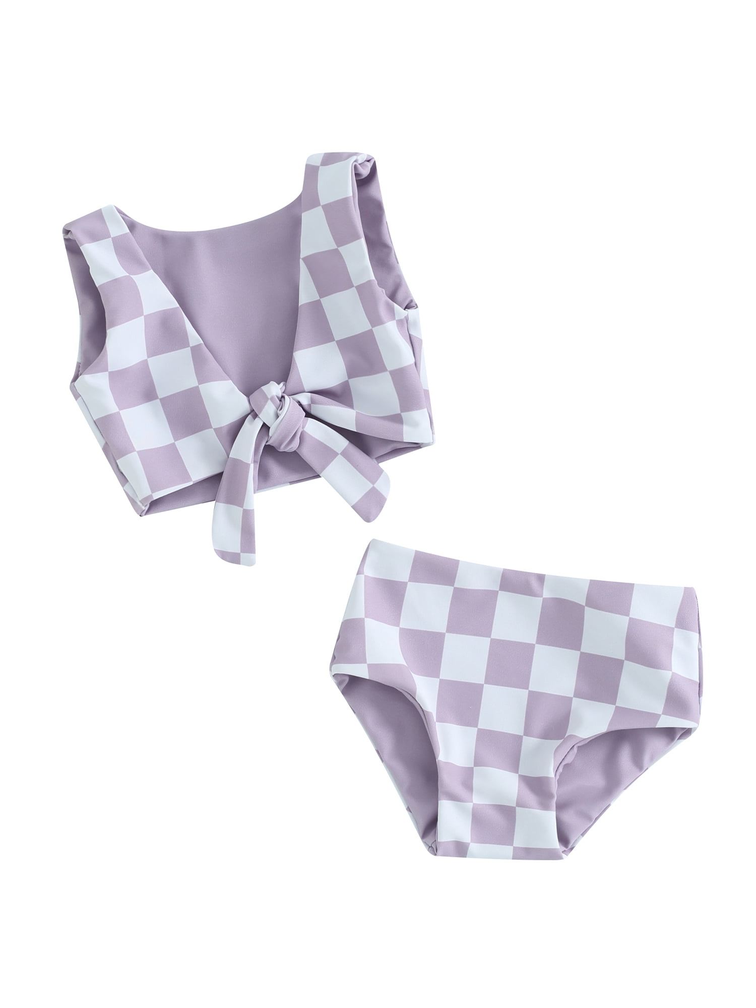 TFFR 2 Piece Toddler Baby Girls Plaid Swimsuits Checkered Print Knotted ...