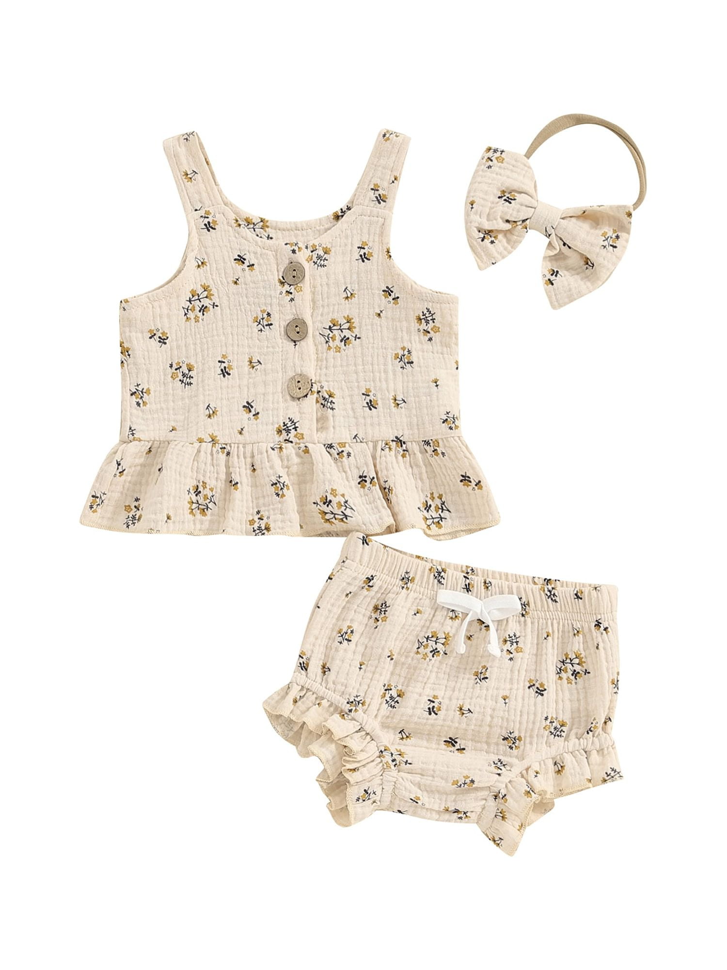 TFFR 2Pcs Summer Outfits Set Baby Girl Round Neck Floral Tank Tops ...