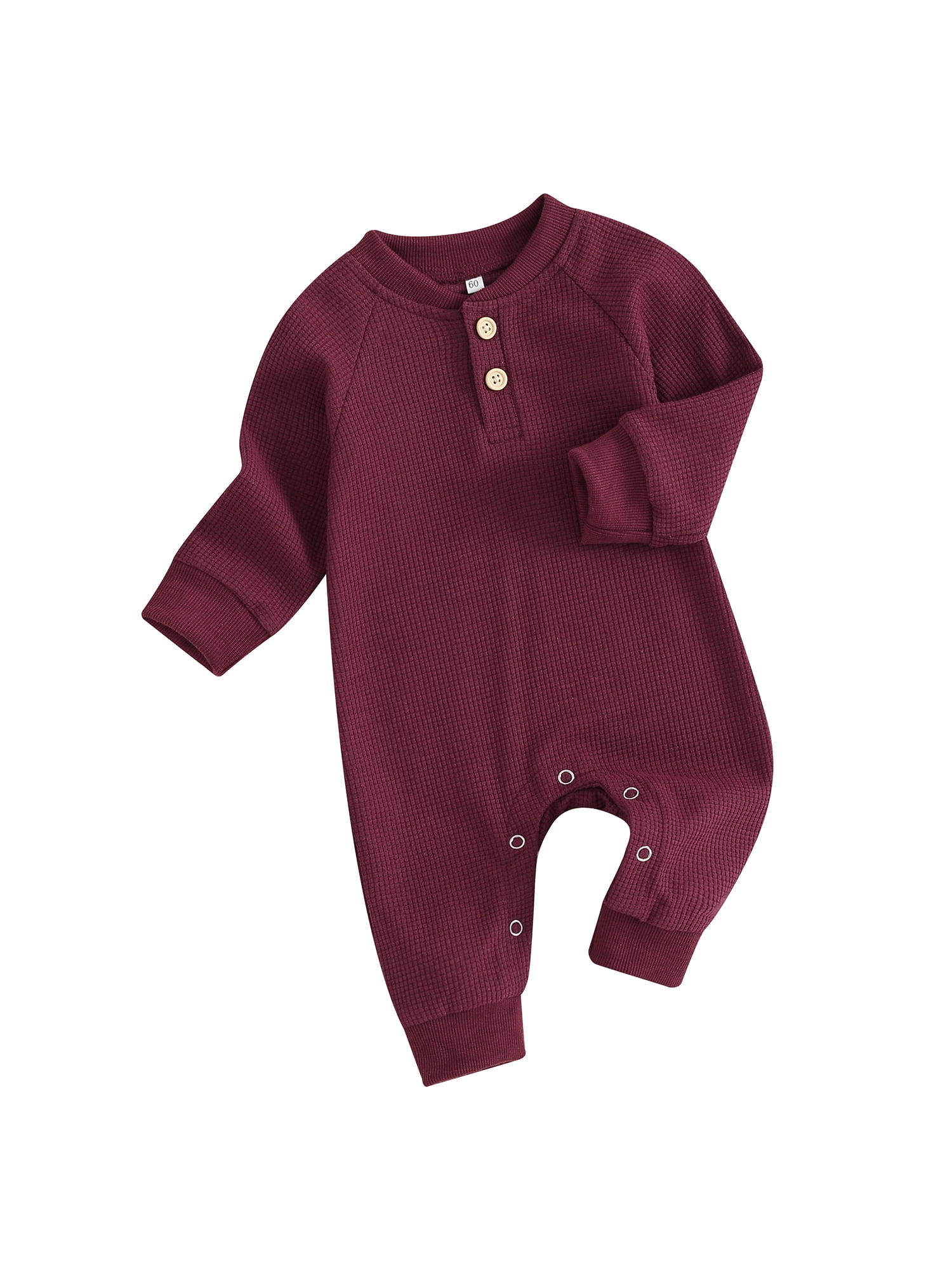 TFFR Baby Fall Waffle Jumpsuit Infant Boy Girl Solid Color Long Sleeve One Piece Romper ...