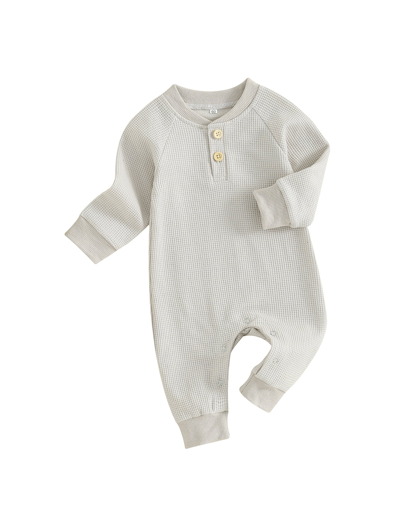 TFFR Baby Fall Waffle Jumpsuit Infant Boy Girl Solid Color Long Sleeve One Piece Romper ...