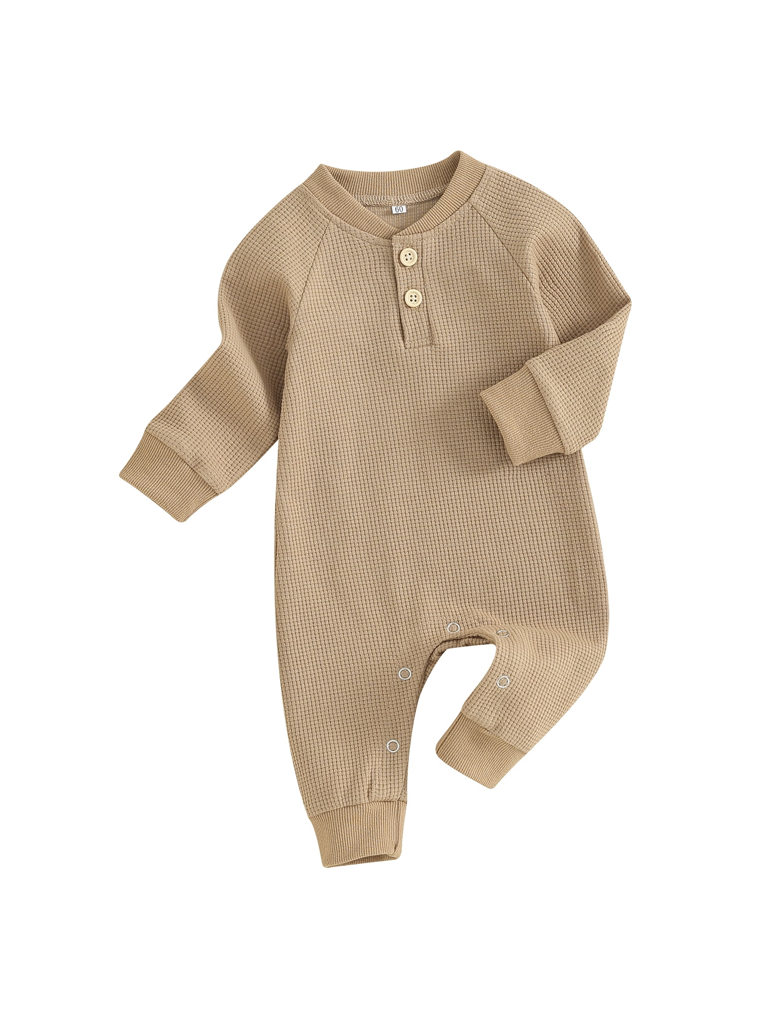 TFFR Baby Fall Waffle Jumpsuit Infant Boy Girl Solid Color Long Sleeve One Piece Romper ...