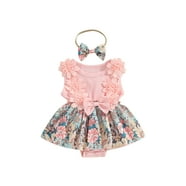 Bilo Infant Baby Girl Ruffled Cap Sleeve Floral Lace Romper and ...