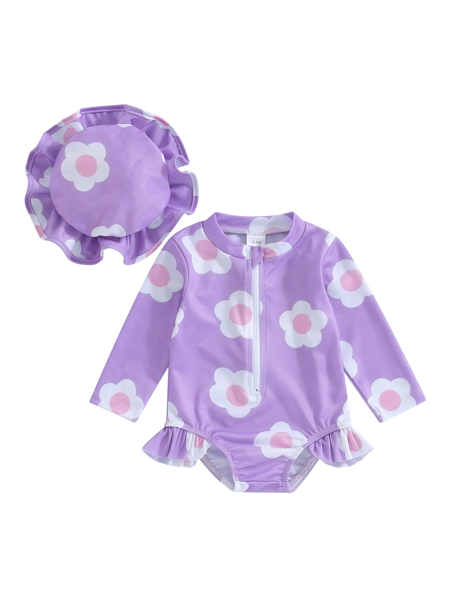 TFFR Baby Girl Rash Guard with Hat, 6M 12M 18M 24M One Piece Flower ...
