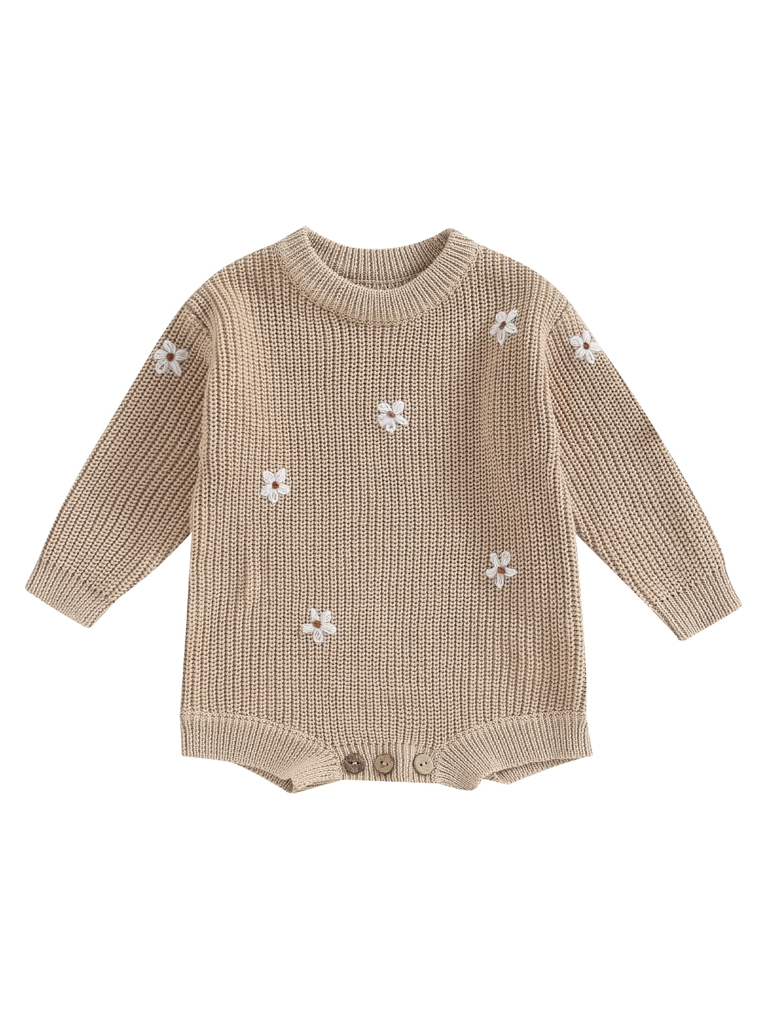 TFFR Baby Girl Sweater Romper Infant Long Sleeve Flower Embroidery Knit Jumpsuits One Piece ...