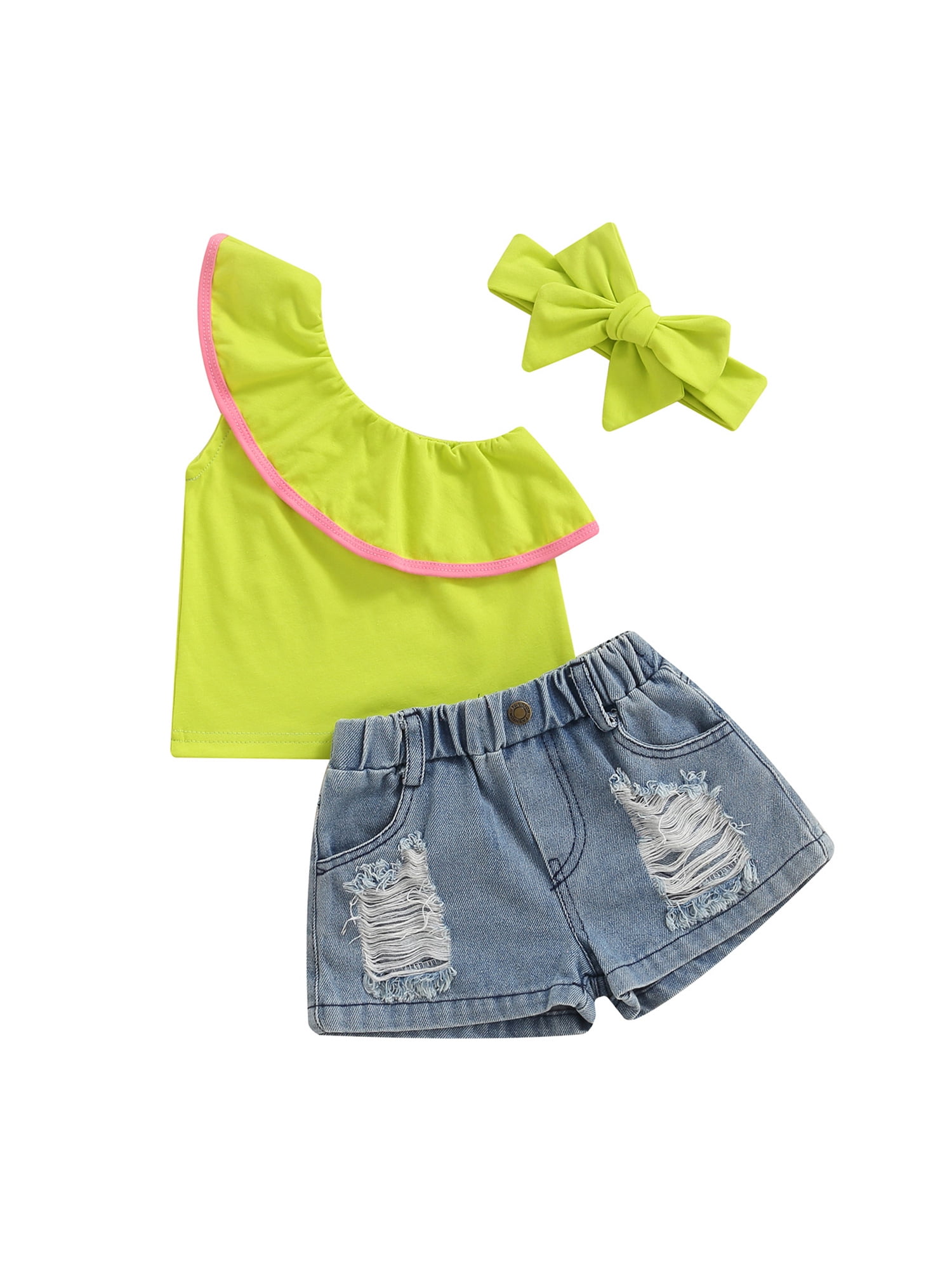 TFFR Girls Casual Three-piece Clothes Set Greenish Yellow Oblique ...