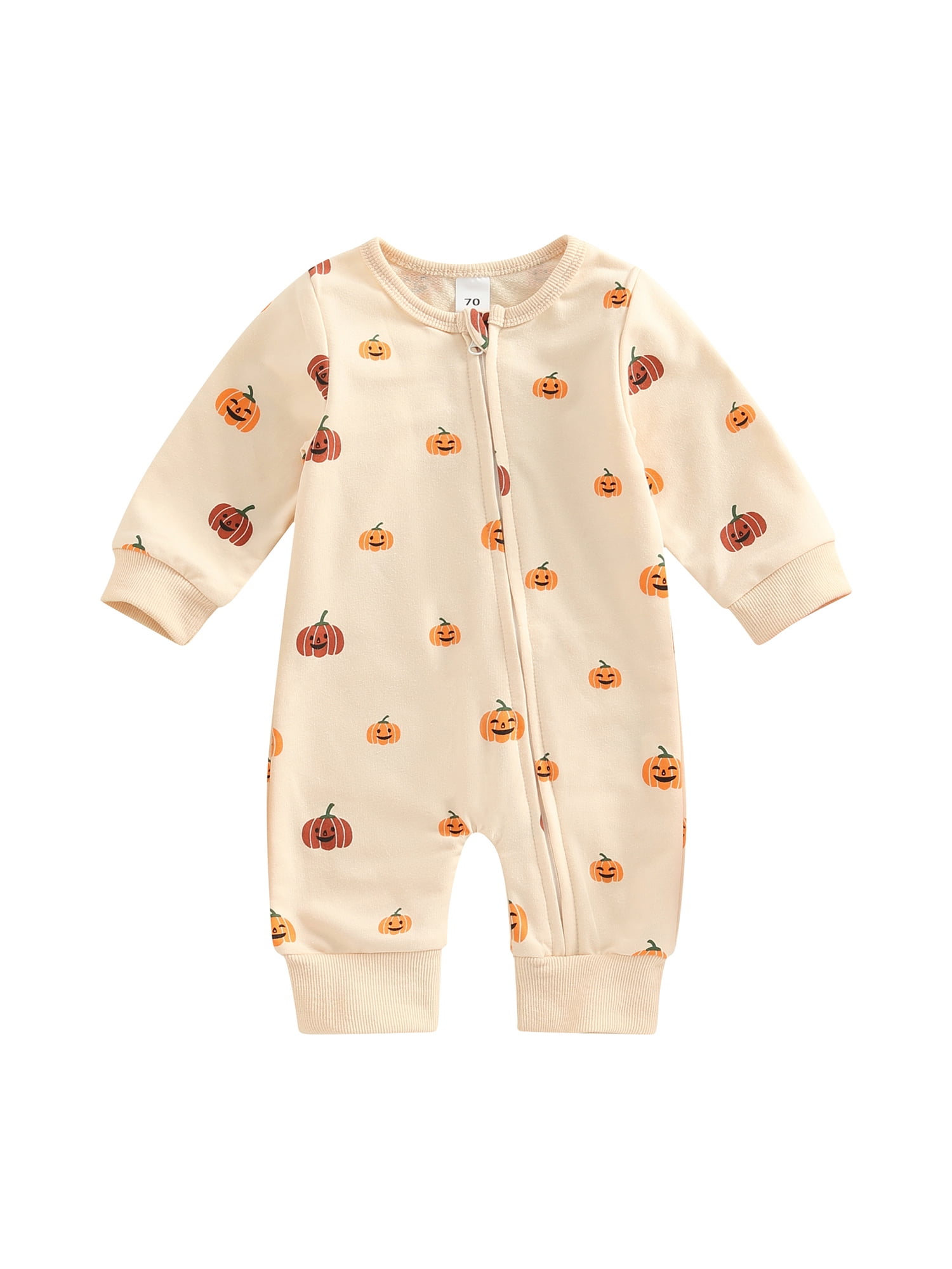 TFFR Halloween Baby Pumpkin Romper Boys Girls Long Sleeve Zipper Front Ribbed Jumpsuits ...