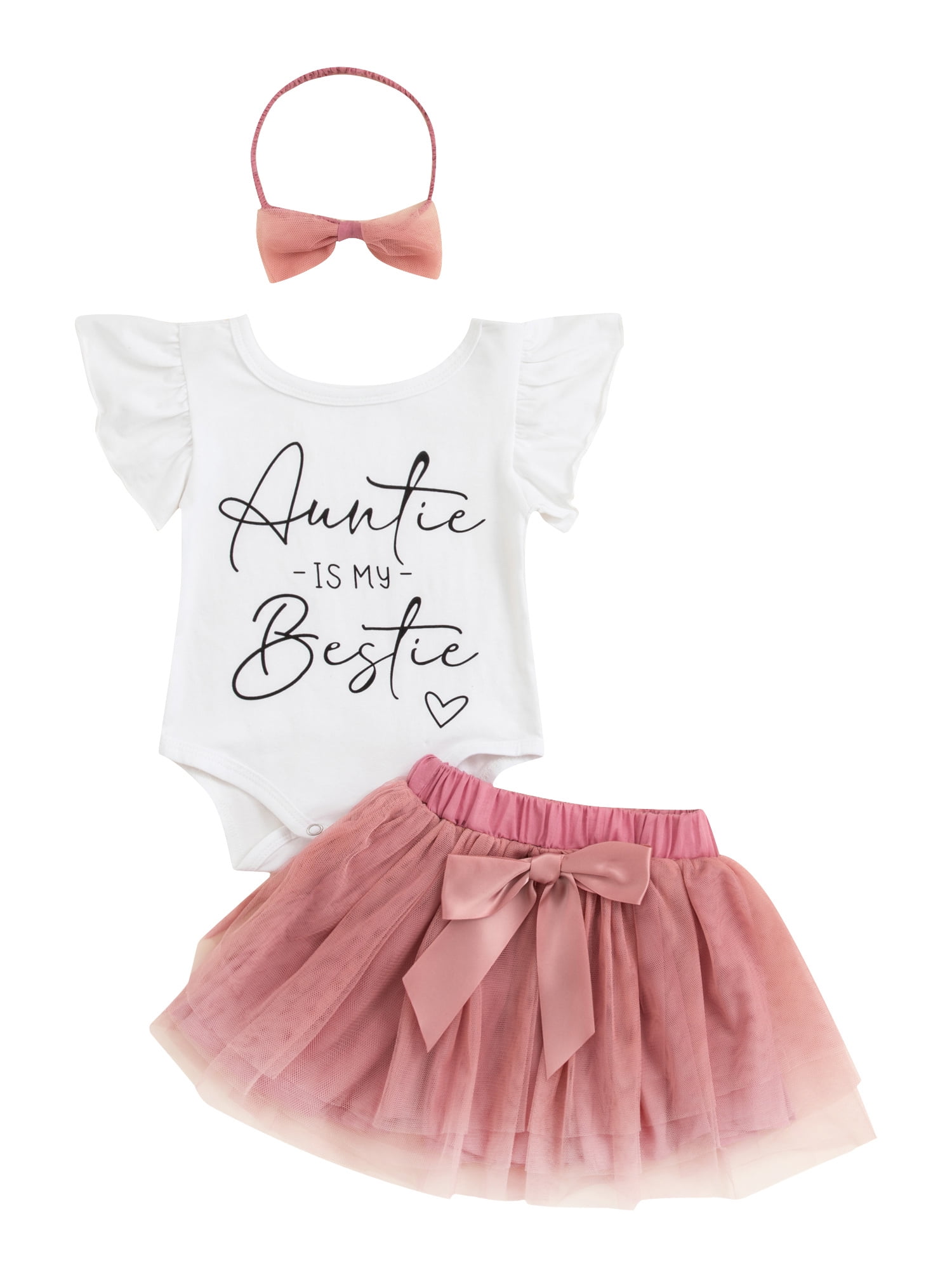 TFFR Infant Girl Jumpsuit Set, Letter Print Ruffle Sleeve Romper Mesh ...