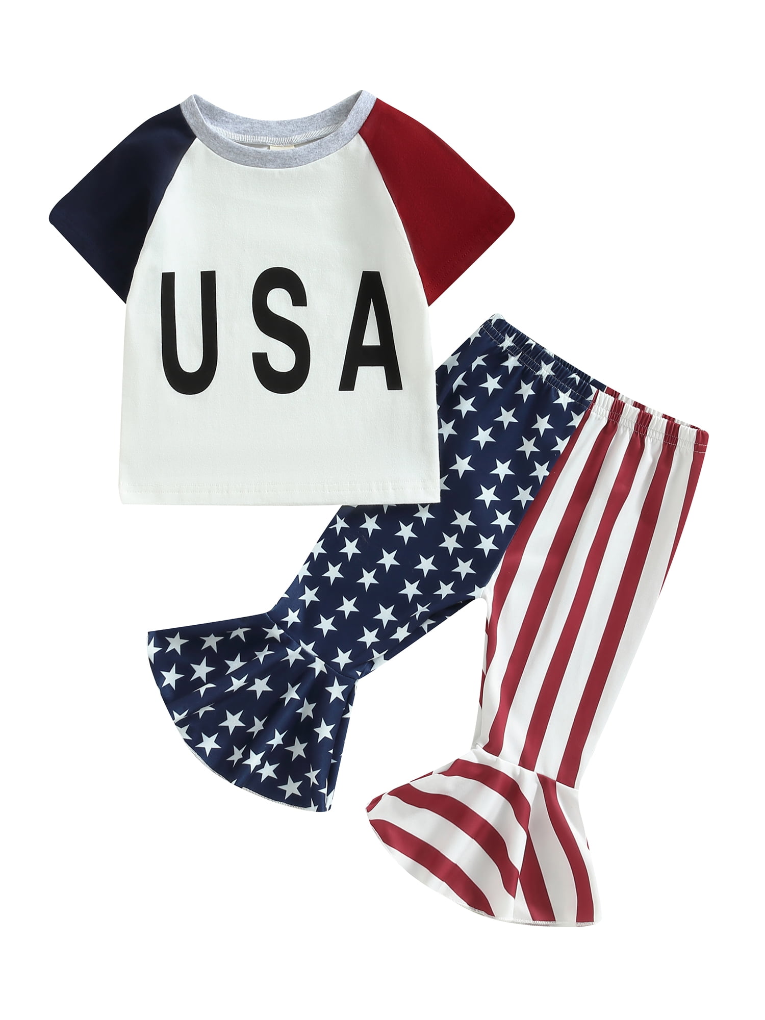 TFFR Kid Girls Pants Set, Short Sleeve Letters Print T-shirt with Stars ...