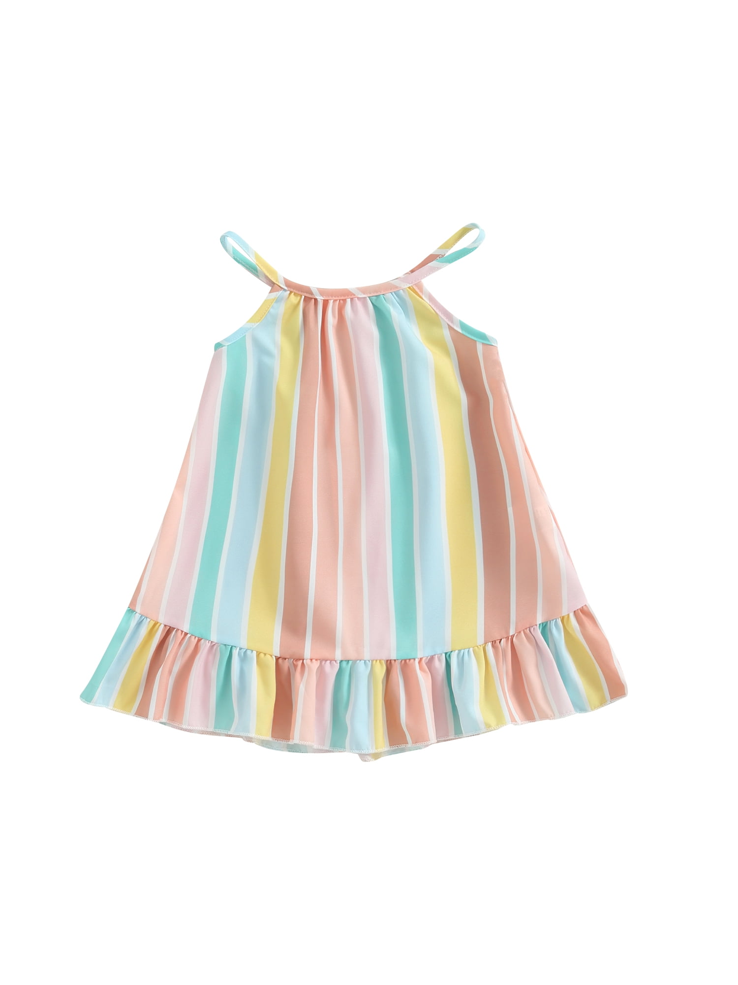 TFFR Kids Girls Rainbow Dress Summer Sleeveless Vertical Stripe Print ...