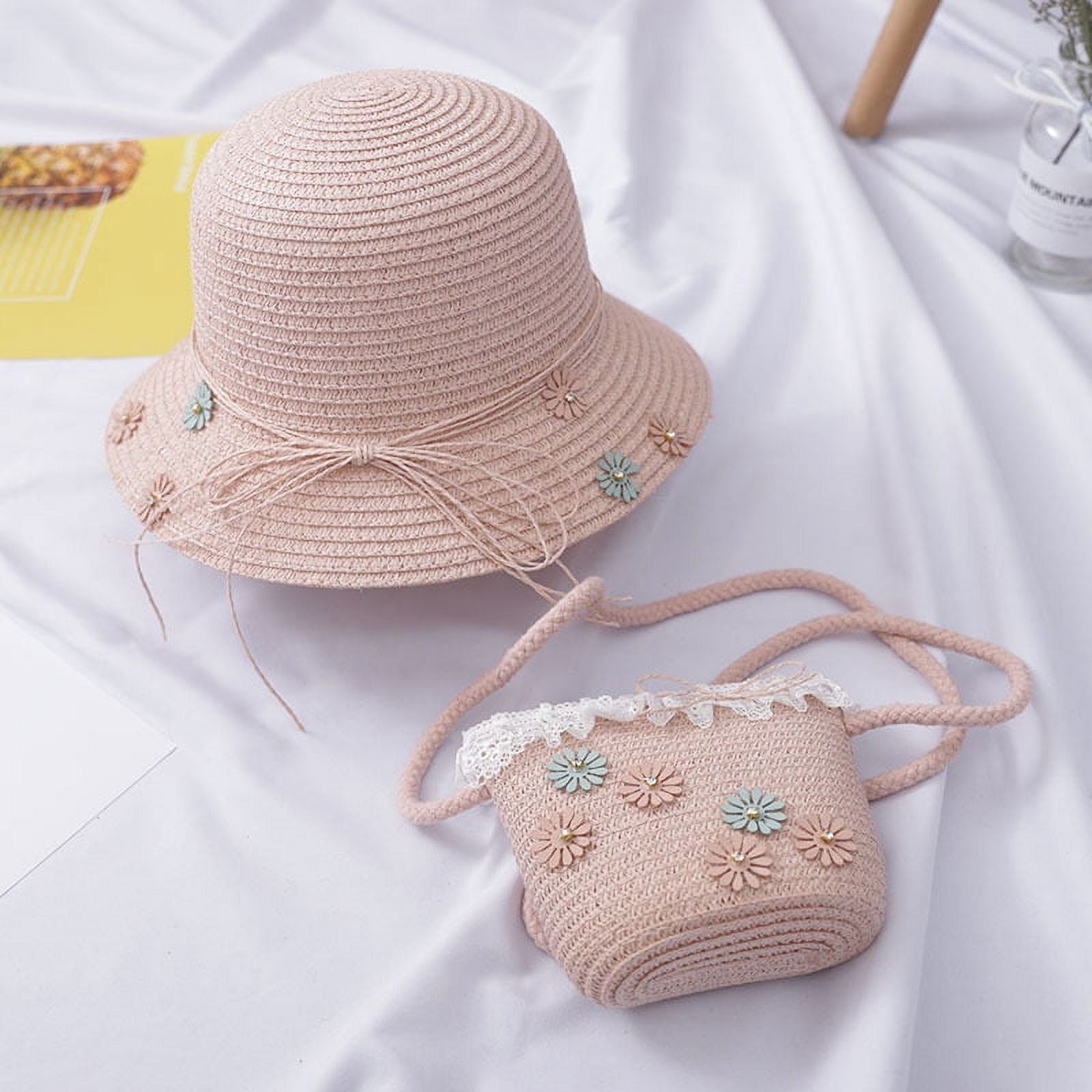 TFFR Little Girl 2Pcs Straw Hat Bag Set, Summer Beach Flat Brim Hat ... TFFR Little Girl 2Pcs Straw Hat Bag Set, Summer Beach Flat Brim Hat ...