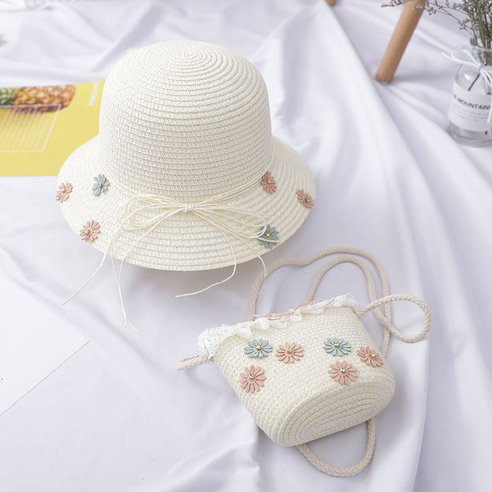 TFFR Little Girl 2Pcs Straw Hat Bag Set, Summer Beach Flat Brim Hat ... TFFR Little Girl 2Pcs Straw Hat Bag Set, Summer Beach Flat Brim Hat ...