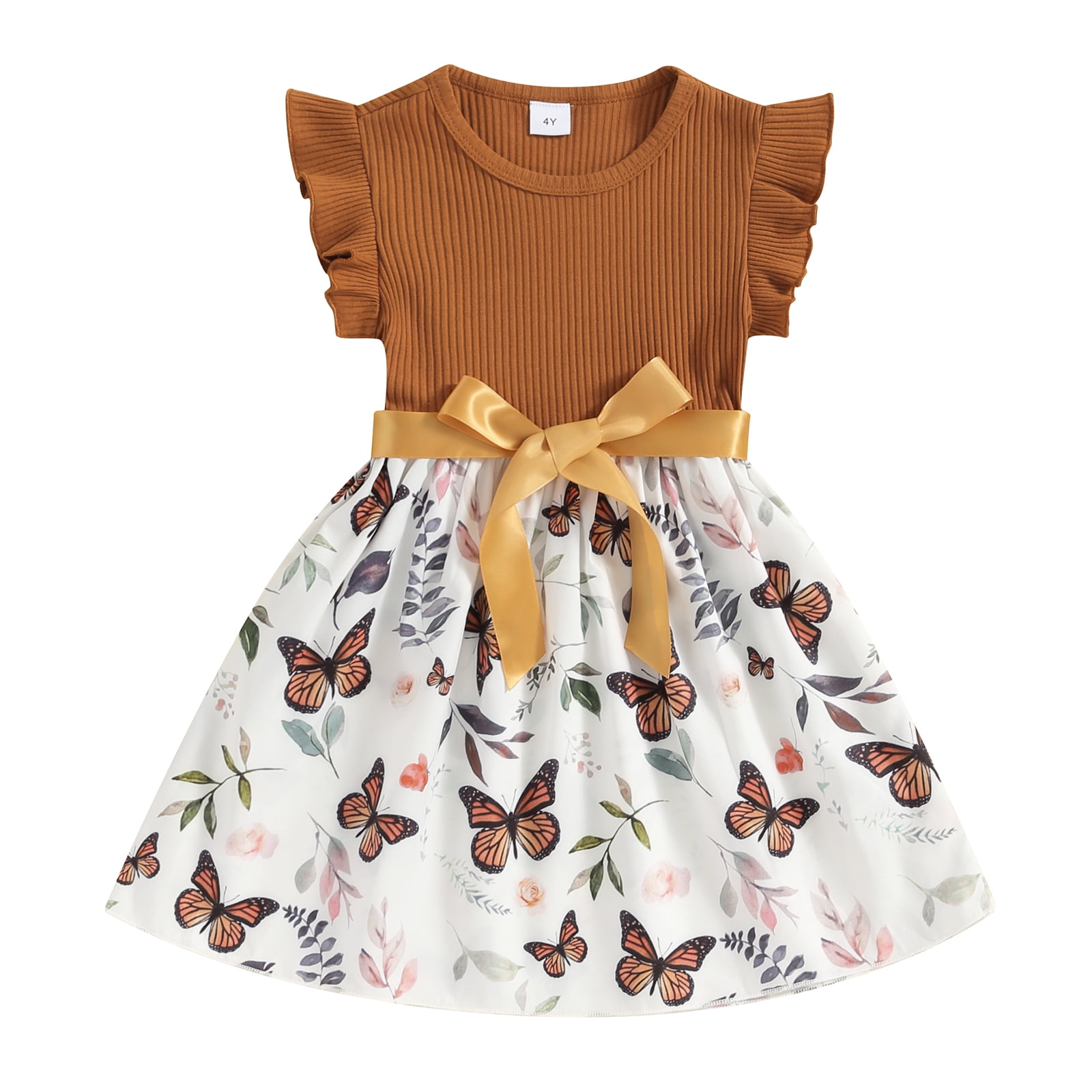 TFFR Little Girl Butterfly Dress Summer 4 5 6 7 Years Kids Round Neck ...