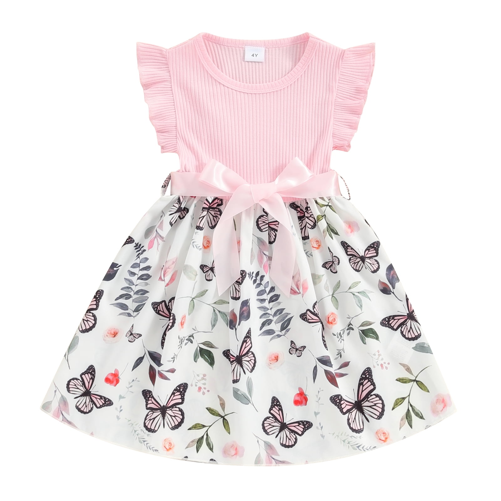 TFFR Little Girl Butterfly Dress Summer 4 5 6 7 Years Kids Round Neck ...